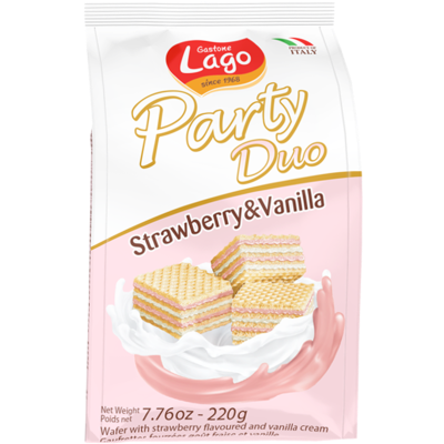 Lago Strawberry & Vanilla Party Duo Wafer Biscuits 220g – GoPotatoes